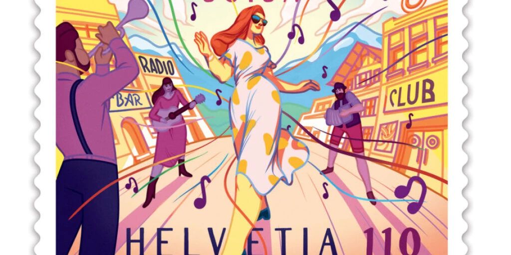 Animierte Briefmarke spielt mithilfe von Handy-App Musik