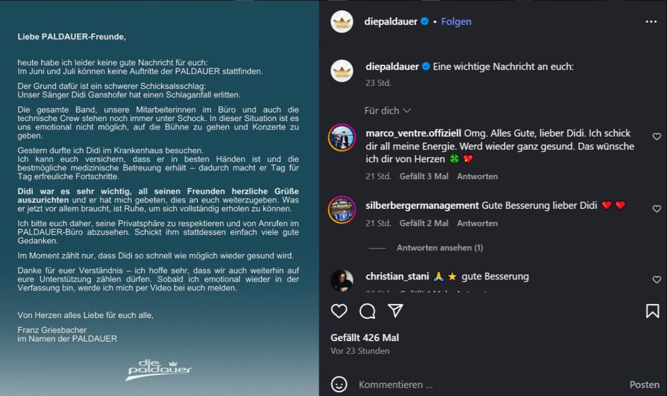 Sorge um «Die Paldauer»-Sänger: Didi Ganshofer hatte Schlaganfall | Nau.ch