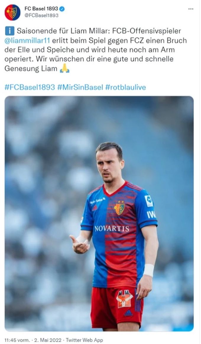 FC Basel: Liam Millar fällt für den Rest der Saison aus | Nau.ch