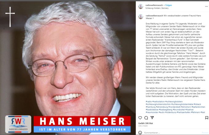 Fernsehikone Hans Meiser stirbt mit 77 Jahren | Nau.ch