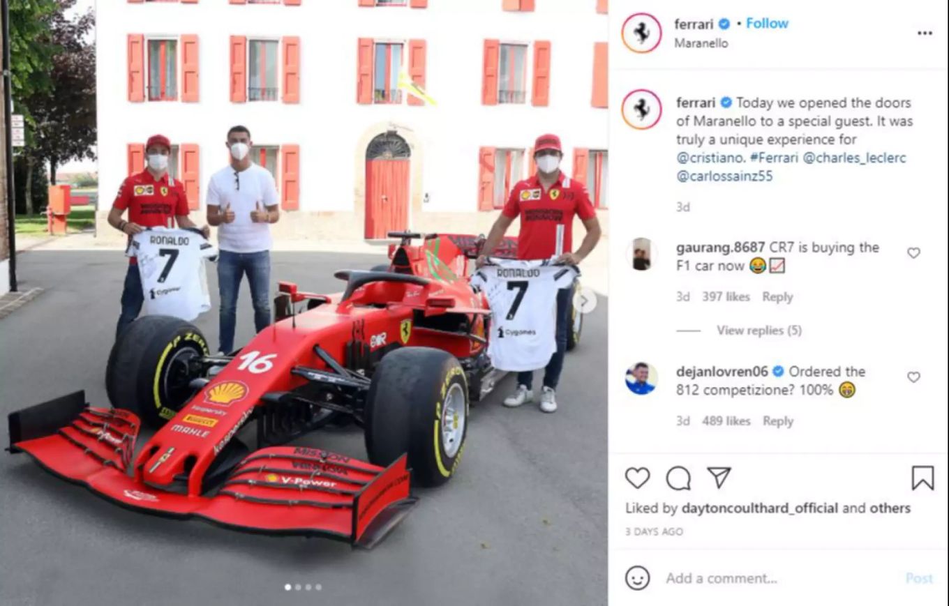 Cristiano Ronaldo testet seinen neuen Ferrari mit den Formel-1-Stars ...