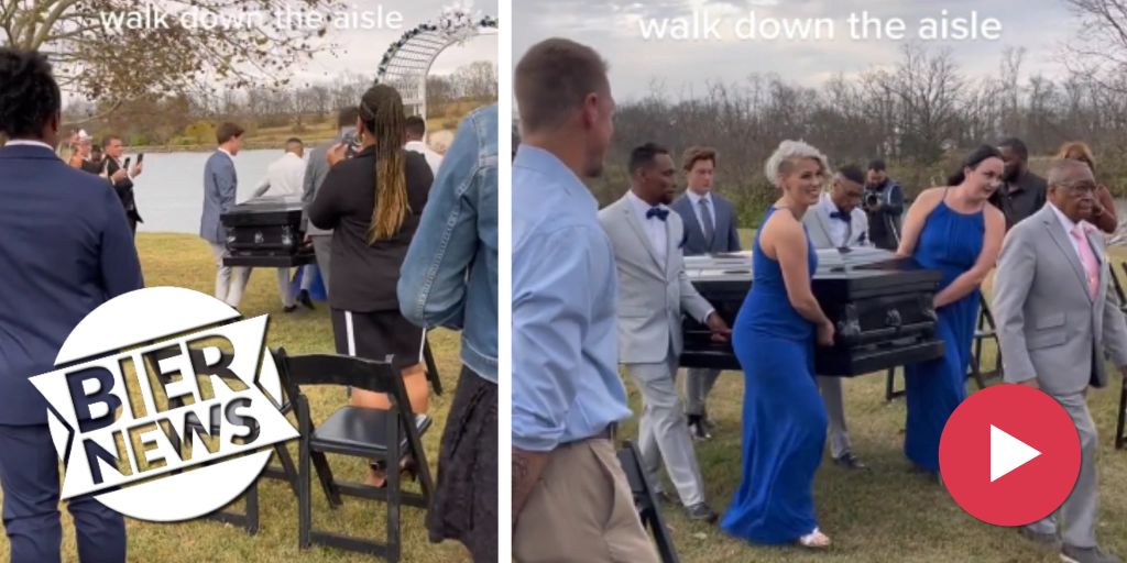 Bräutigam kommt im Sarg zur eigenen Hochzeit