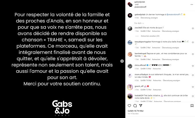 Anaïs Robin (†21): Frankreich trauert um junge Sängerin | Nau.ch