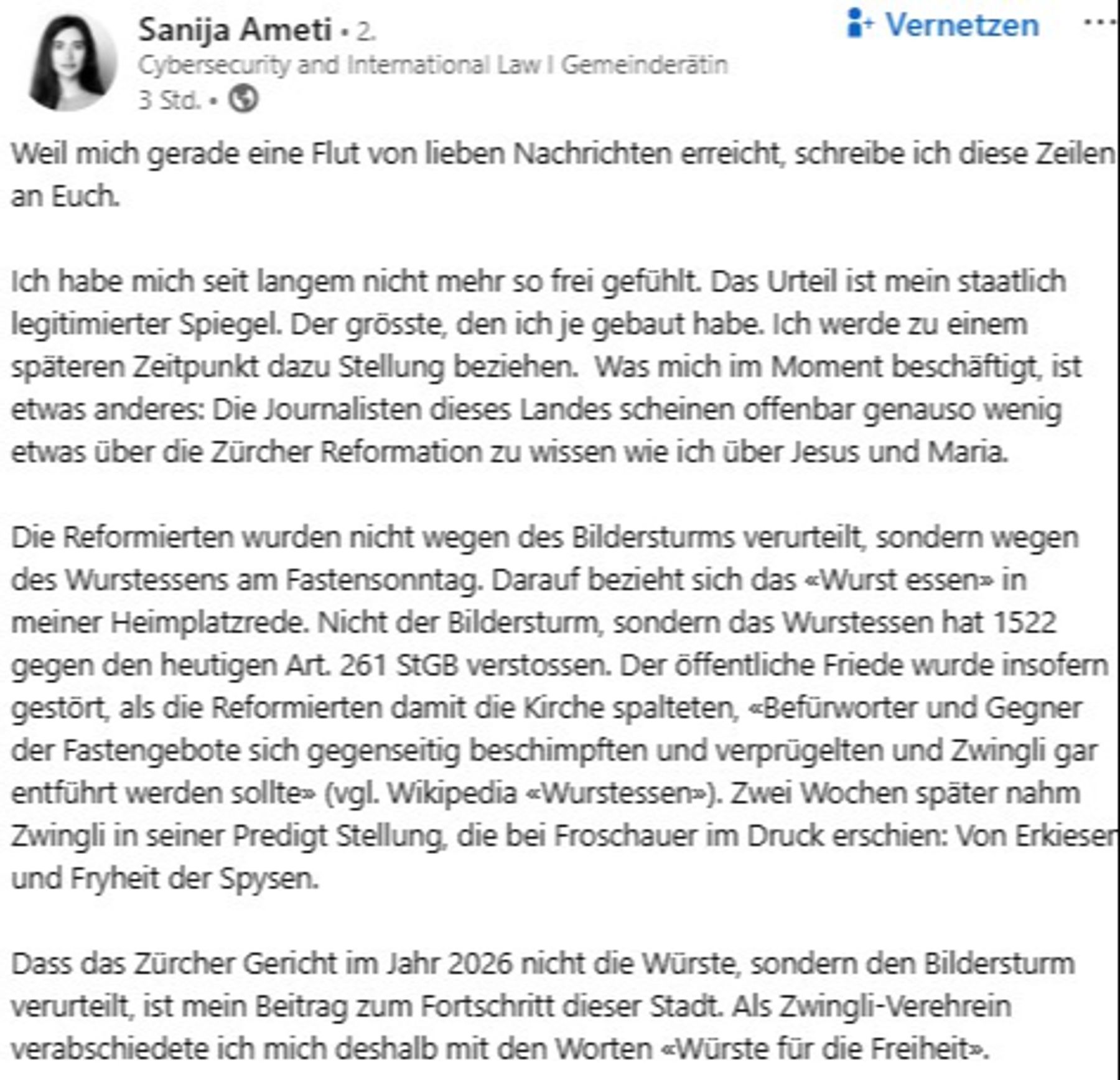 Sanija Ameti erklärt Wurst-Aktion: «Würste für die Freiheit» | Nau.ch
