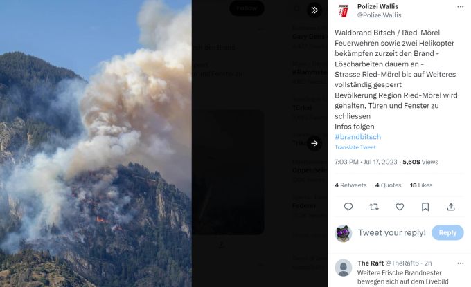 Bitsch VS: Waldbrand stabilisiert – Wind könnte neue Gefahr bringen ...