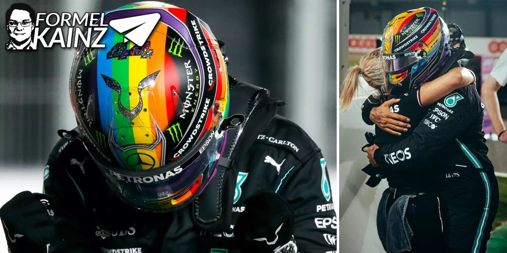 Lewis Hamilton fährt in Katar mit Regenbogen-Helm zum Sieg