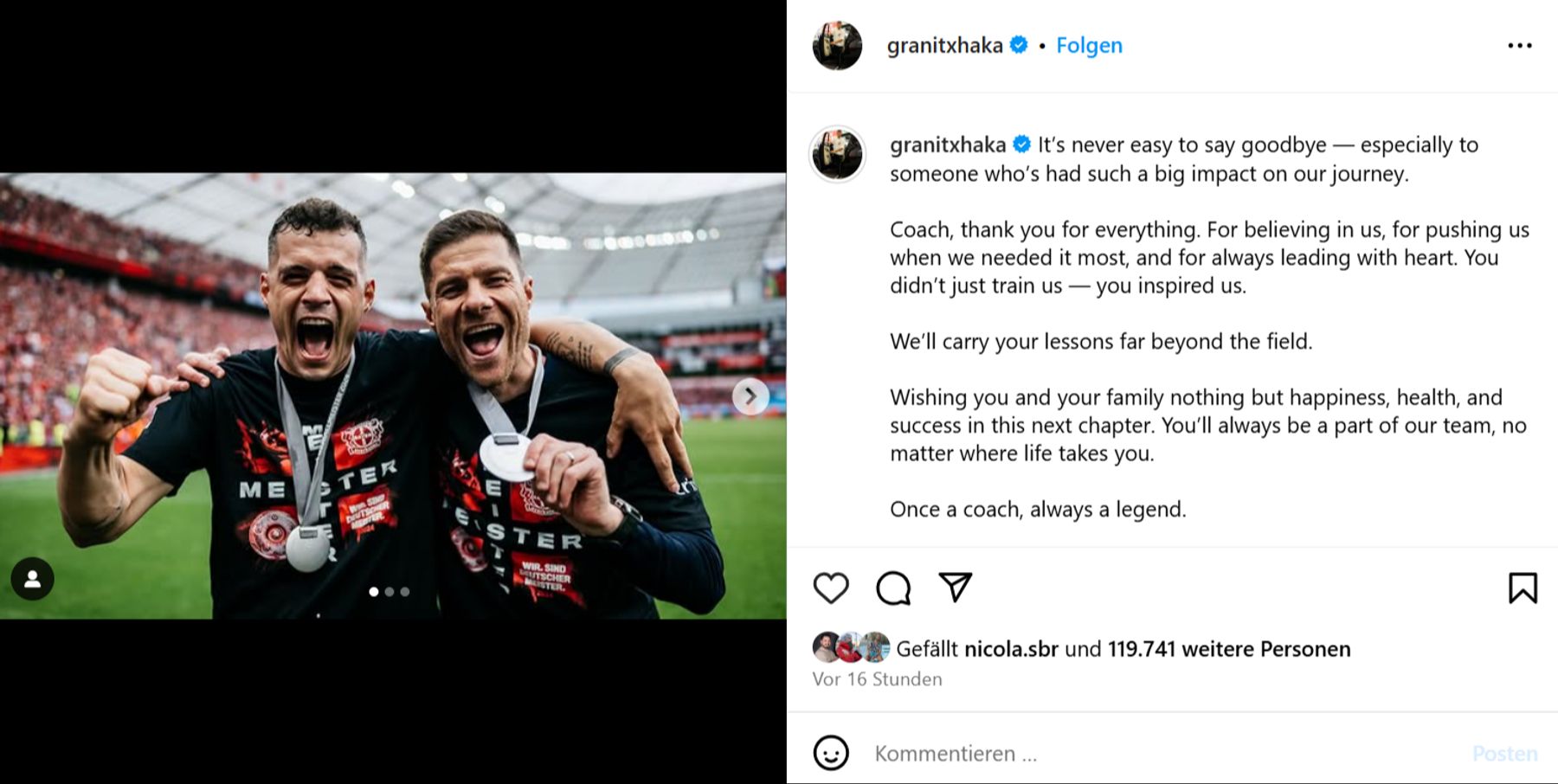 Granit Xhaka würdigt Trainer Alonso: «Du hast uns inspiriert!» | Nau.ch
