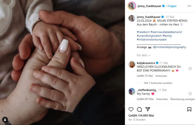 Jenny Frankhauser ist zum zweiten Mal Mama geworden | Nau.ch