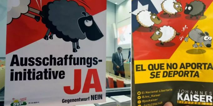 Chilenen klauen Schäfli-Plakat der SVP | Nau.ch