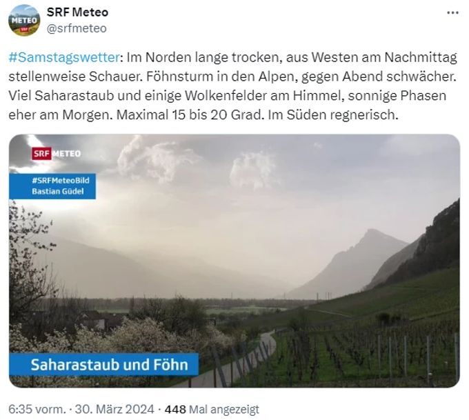 Saharastaub trübt heute die Sicht in der Schweiz | Nau.ch Saharastaub trübt heute die Sicht in der Schweiz | Nau.ch