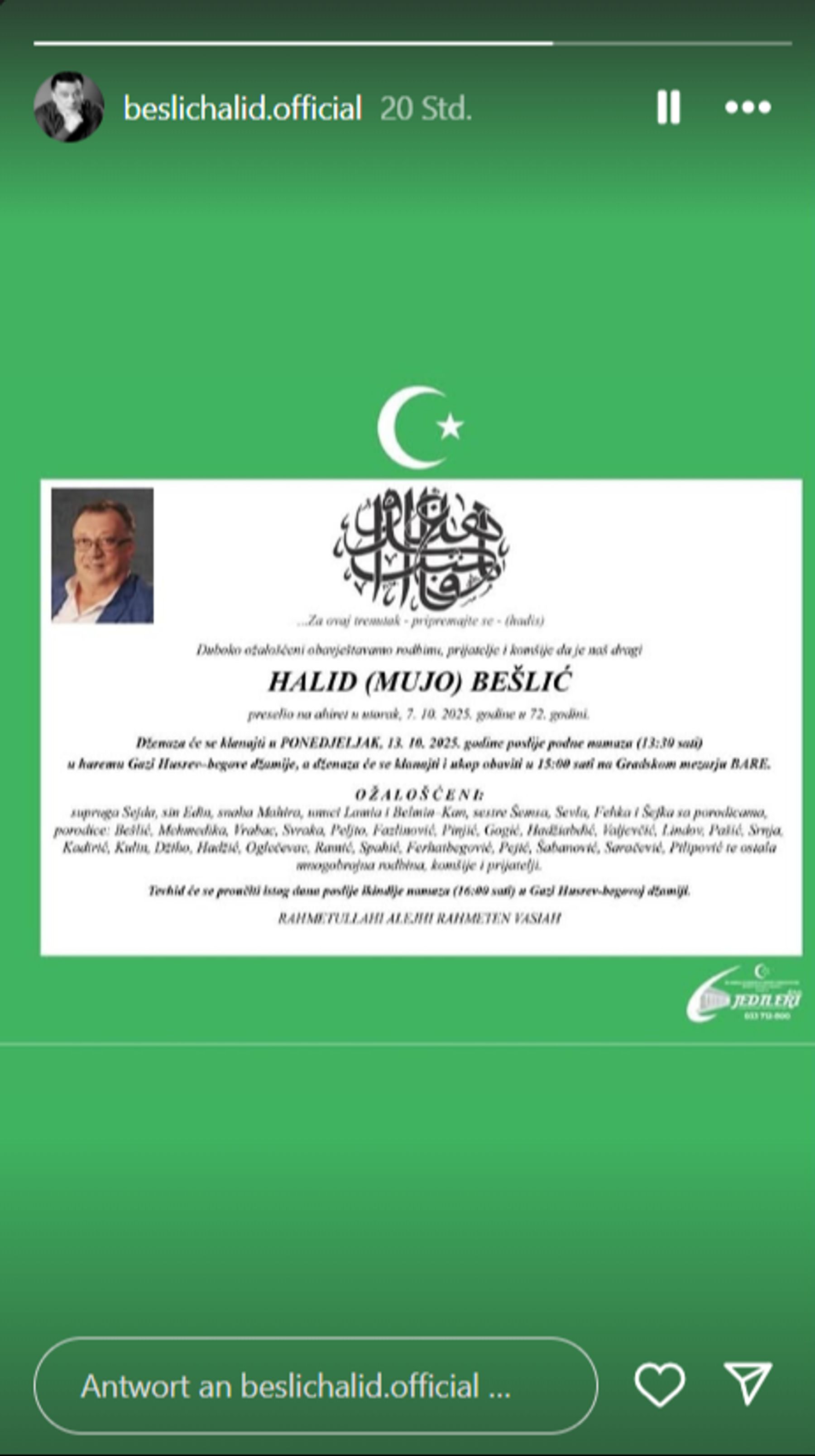 Halid Bešlić: Bosniens Stimme ist verstummt | Nau.ch